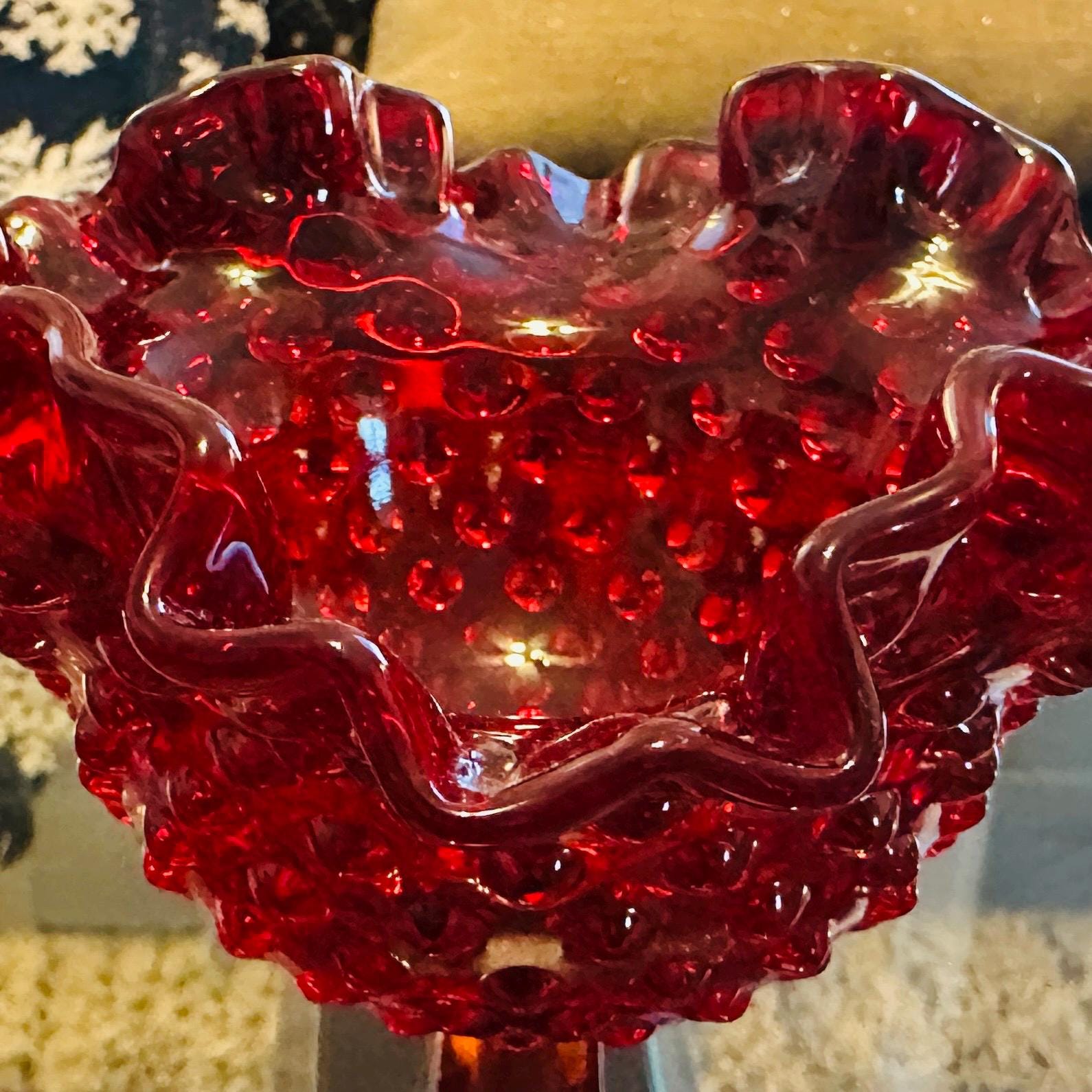 Vintage Fenton Ruby Red Hobnail Ruffle Compote – Handcrafted Glass, Mid ...