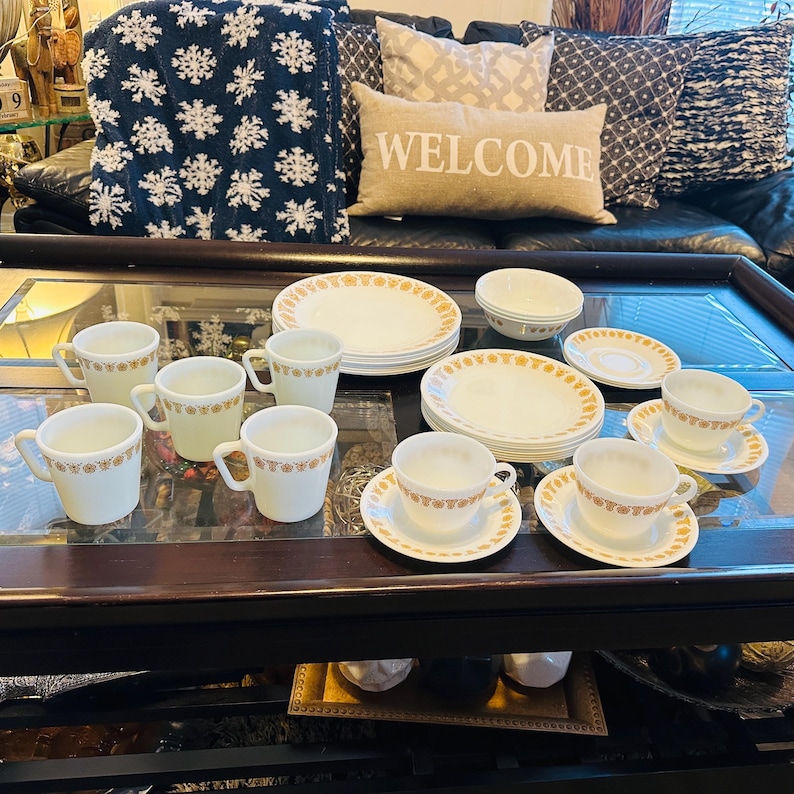Vintage Pyrex Golden Butterfly Dinnerware Set – 33-piece Opal Glass - Etsy