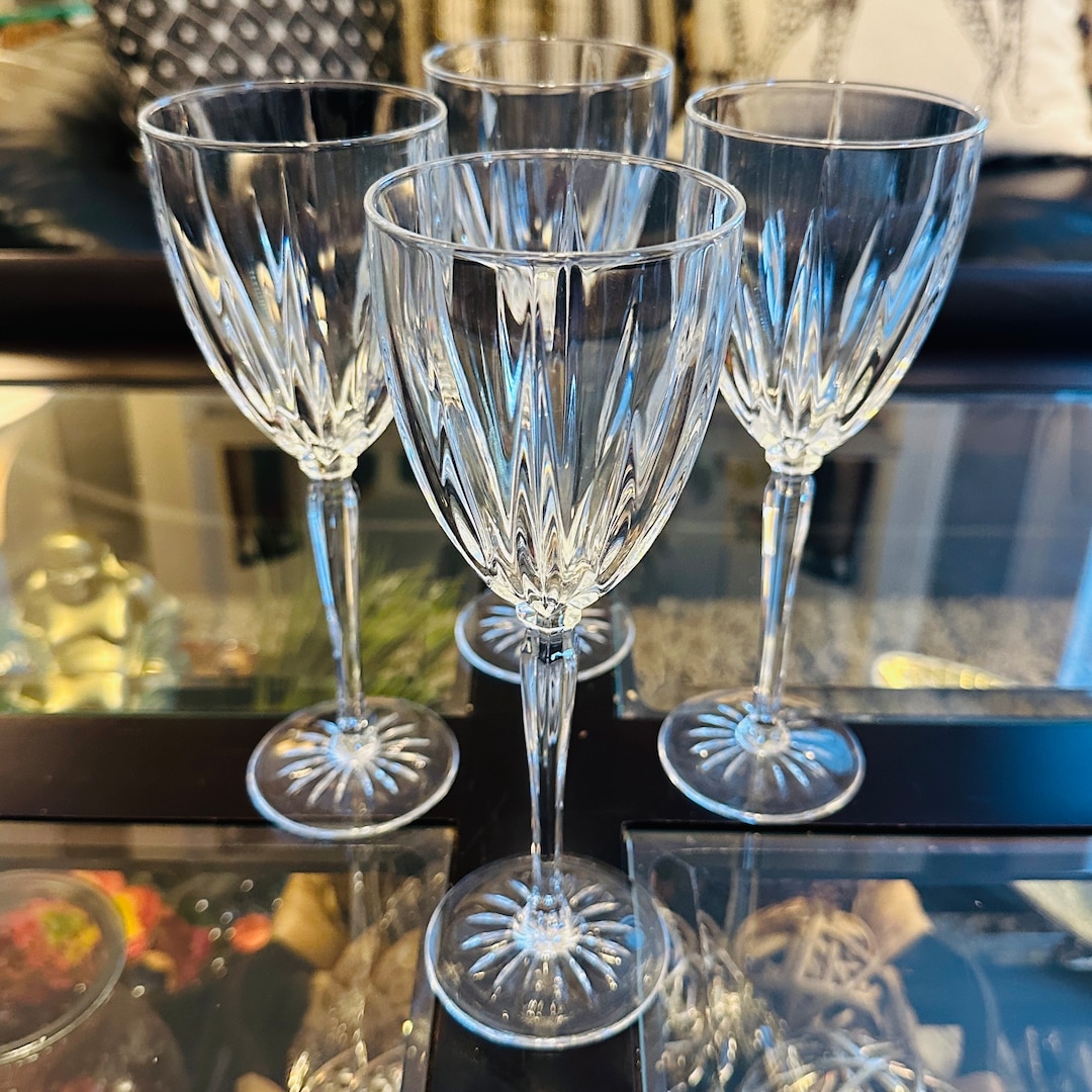 Vintage Crystal Tall Wine Goblets – Set of 4 Elegant Cut Glass Wine ...