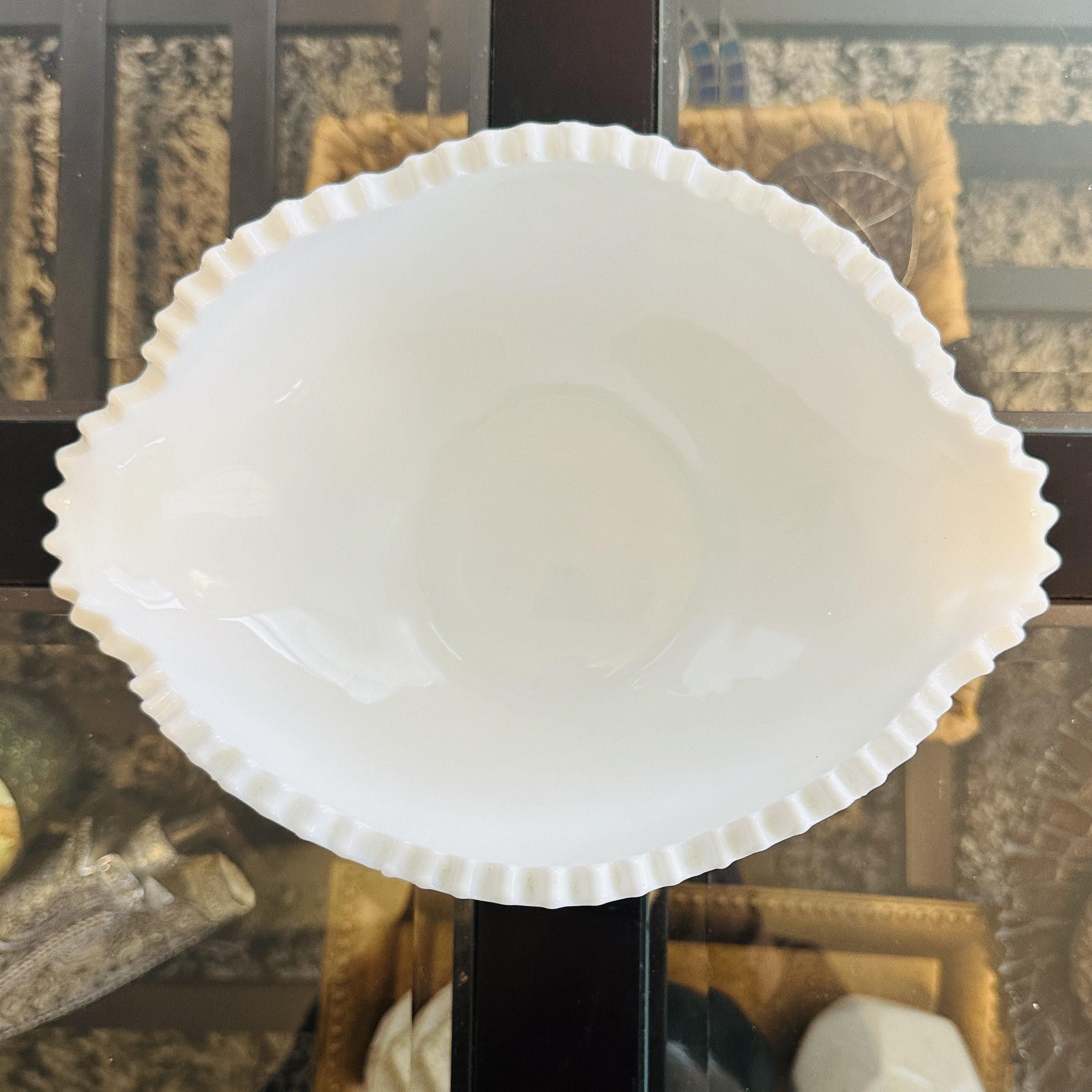 Vintage Floral Milk Glass Ruffled Bowl Retro White Glassware for Home ...