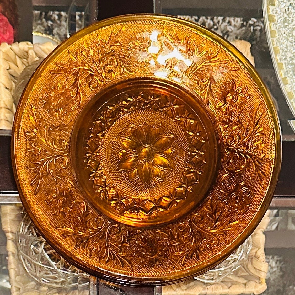 Vintage Amber Indiana Glass Daisy Dinner Plates Set Retro Chic ...