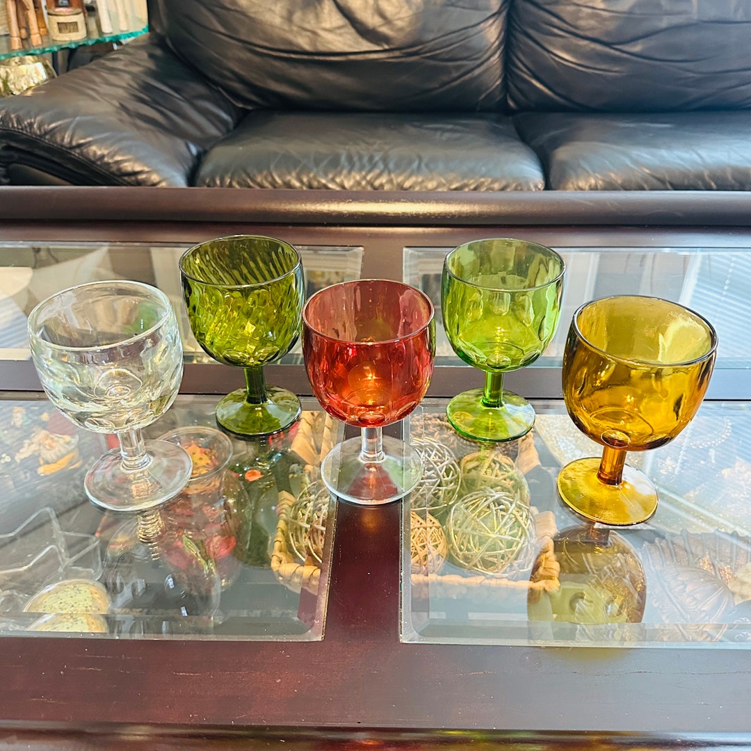 Vintage Thumbprint Pressed Glass Goblet - Mid-century Barware - Etsy