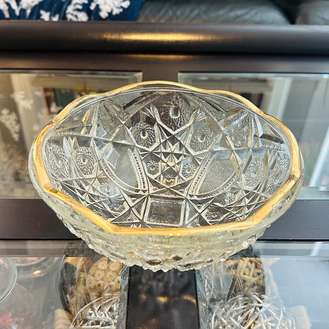 Rare Vintage Mckee Glass Toltec Prescut Gold Bowl - Mid-century ...