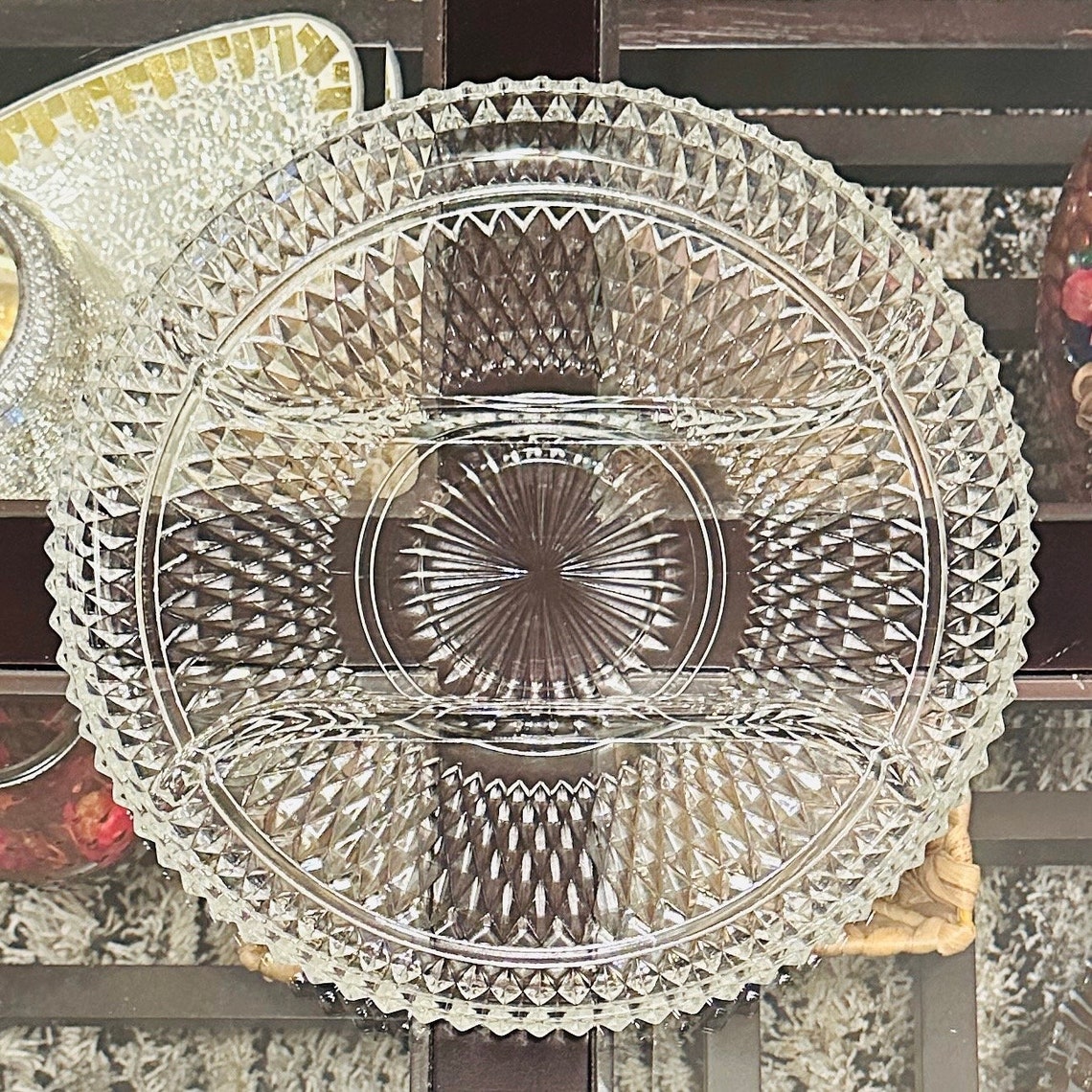 Vintage Indiana Glass Diamond Point Crystal Serving Platter – Elegant 3 ...