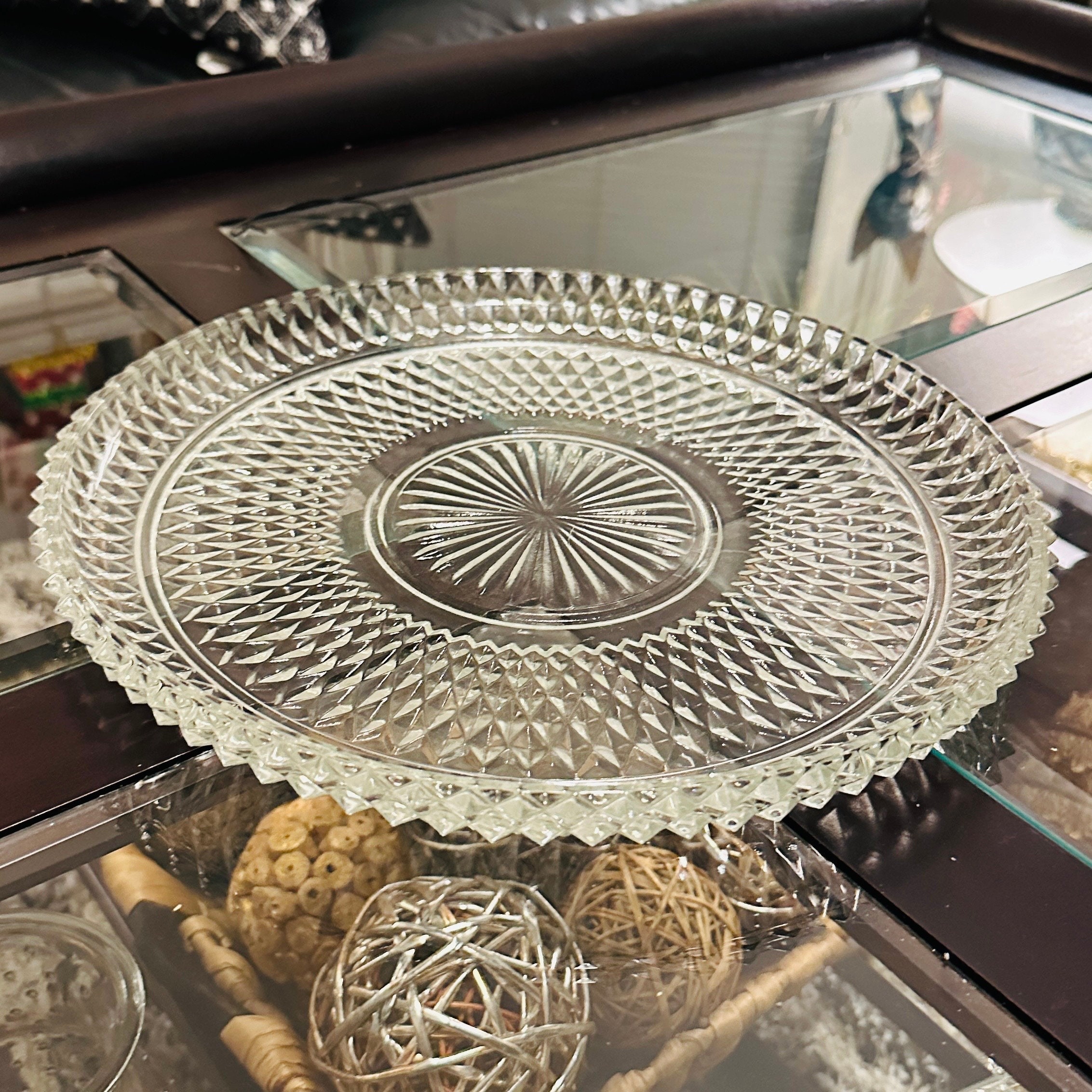 Vintage 1970s Indiana Glass Clear Diamond Point Torte Plate/ Serving ...