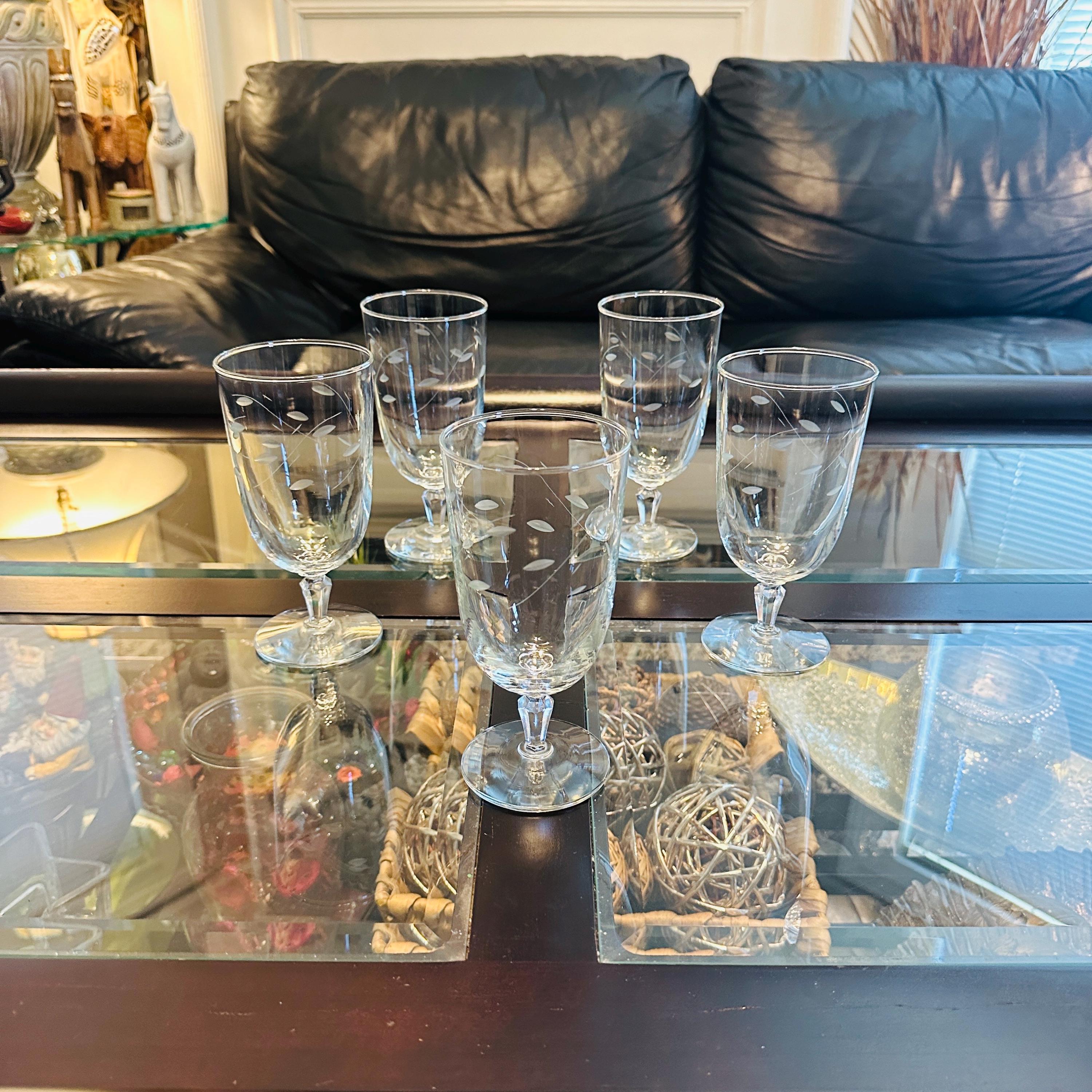 Libbey USA Windswept Etched Iced Tea Glasses | Vintage Cut Glassware ...