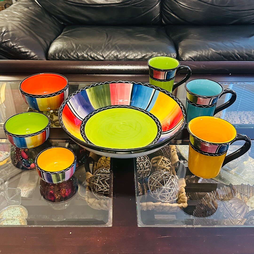 Certified International Nancy Green Serape Set W/ Ceramic Mugs & Bowls ...