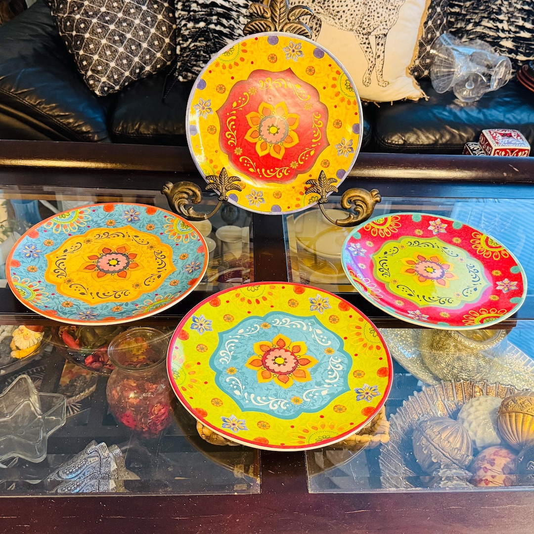 Tunisian Sunset Ceramic Dinner Plates – Mediterranean Boho Tableware ...