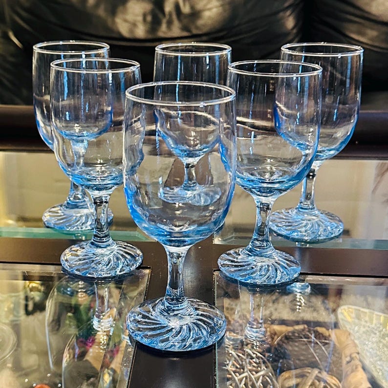 Vintage Libbey Blue Swirl Goblets – Mid-century Modern Drinkware (set ...