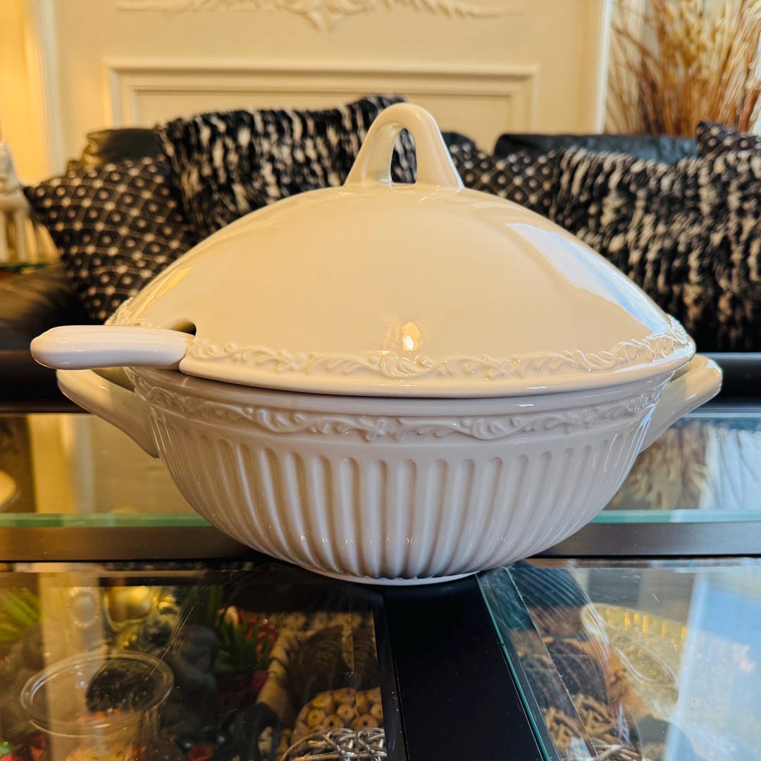 Rustic White Embossed Stoneware Tureen & Ladle – Mikasa Italian ...