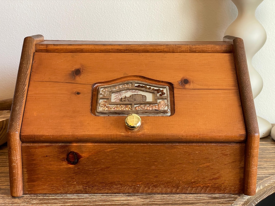 Vintage Wooden Bread Box MCM Lucite Accent 16" Long W/flip Top Lid ...