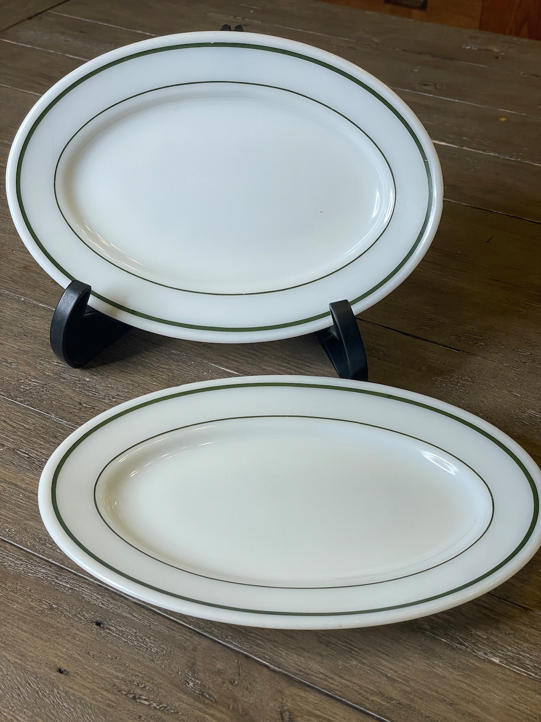 2 Vintage PYREX Double Tough Green Rings 11.5" X 8" Oval Plate - Etsy