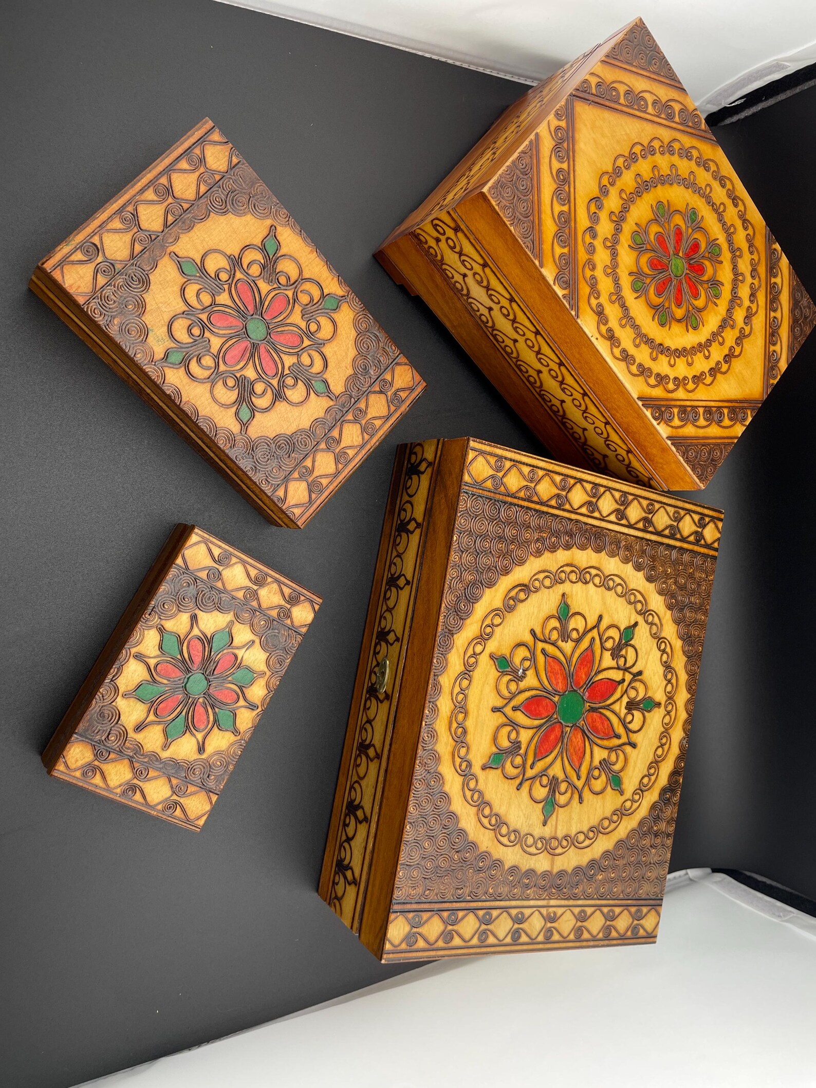 Set of 4 Vintage Etched Balsa Wood Decorative Nesting Boxes - Etsy