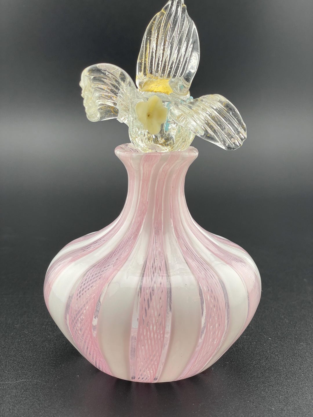 5" Murano Latticino Ribbon Glass Perfume Bottle Hand Blown Gold Flower ...