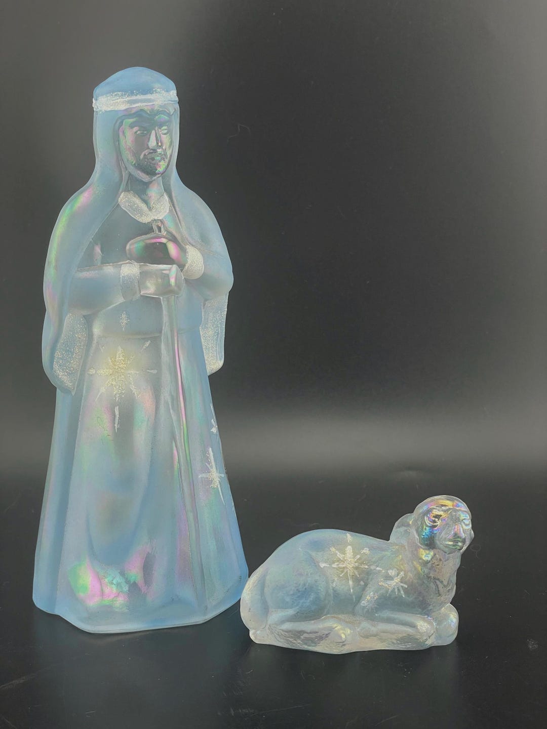 Fenton Nativity Wise Man and Lamb Iridescent - Etsy