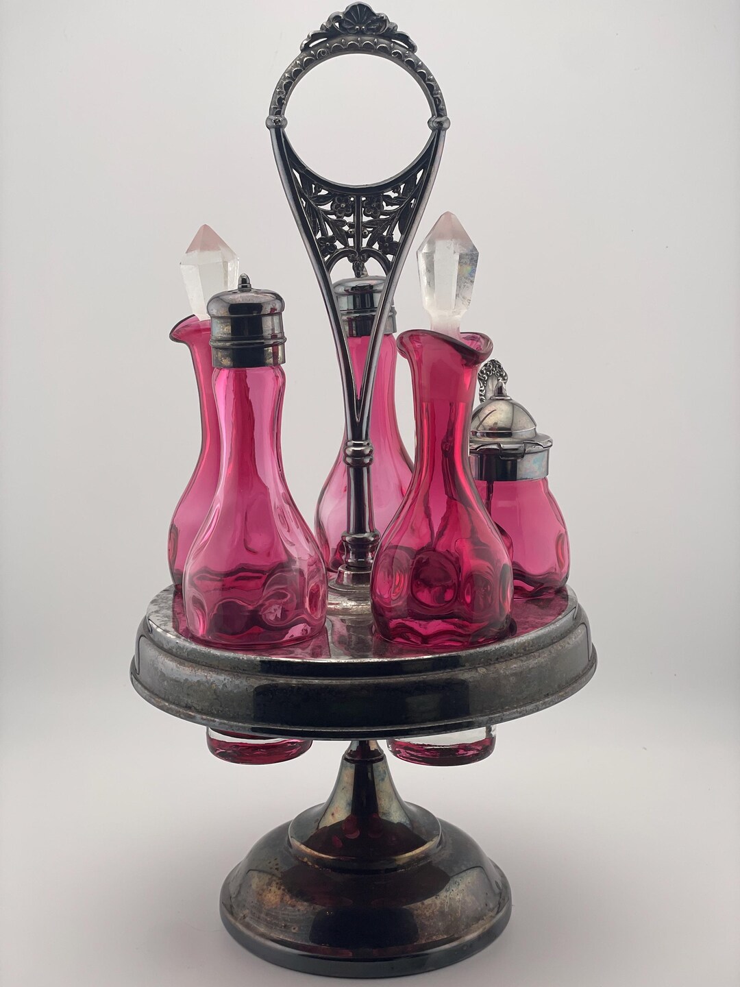 Cranberry Thumbprint Cruet: 6-piece Glass Set - Etsy