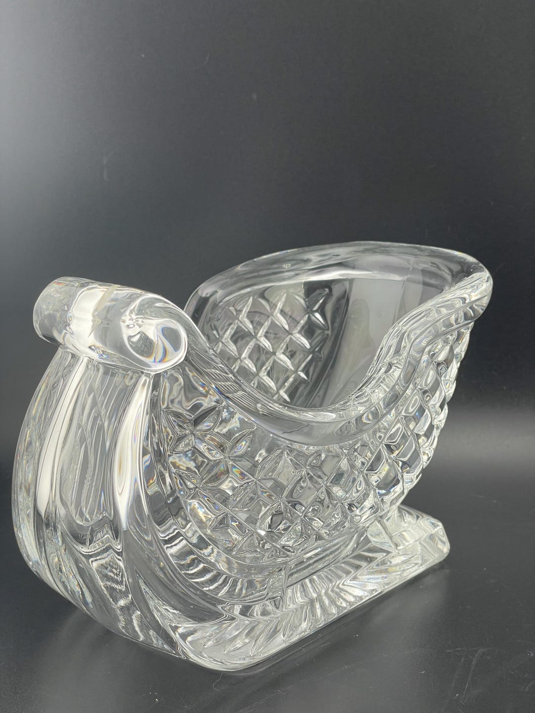 Vintage Crystal Glass Sleigh Sled Candy Nut Dish Vase Vintage Holiday ...