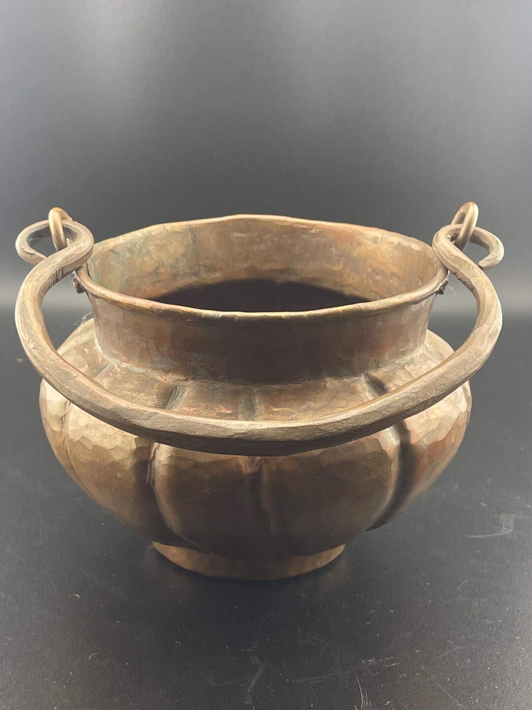 Rustic Antique Heavy Hammered Copper Lotus Pot Belly Cauldron Kitchen ...