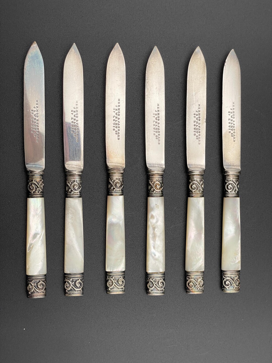 Vintage Set of 6 Mother of Pearl Handle Knives Mermod & Jaccard Jewelry ...