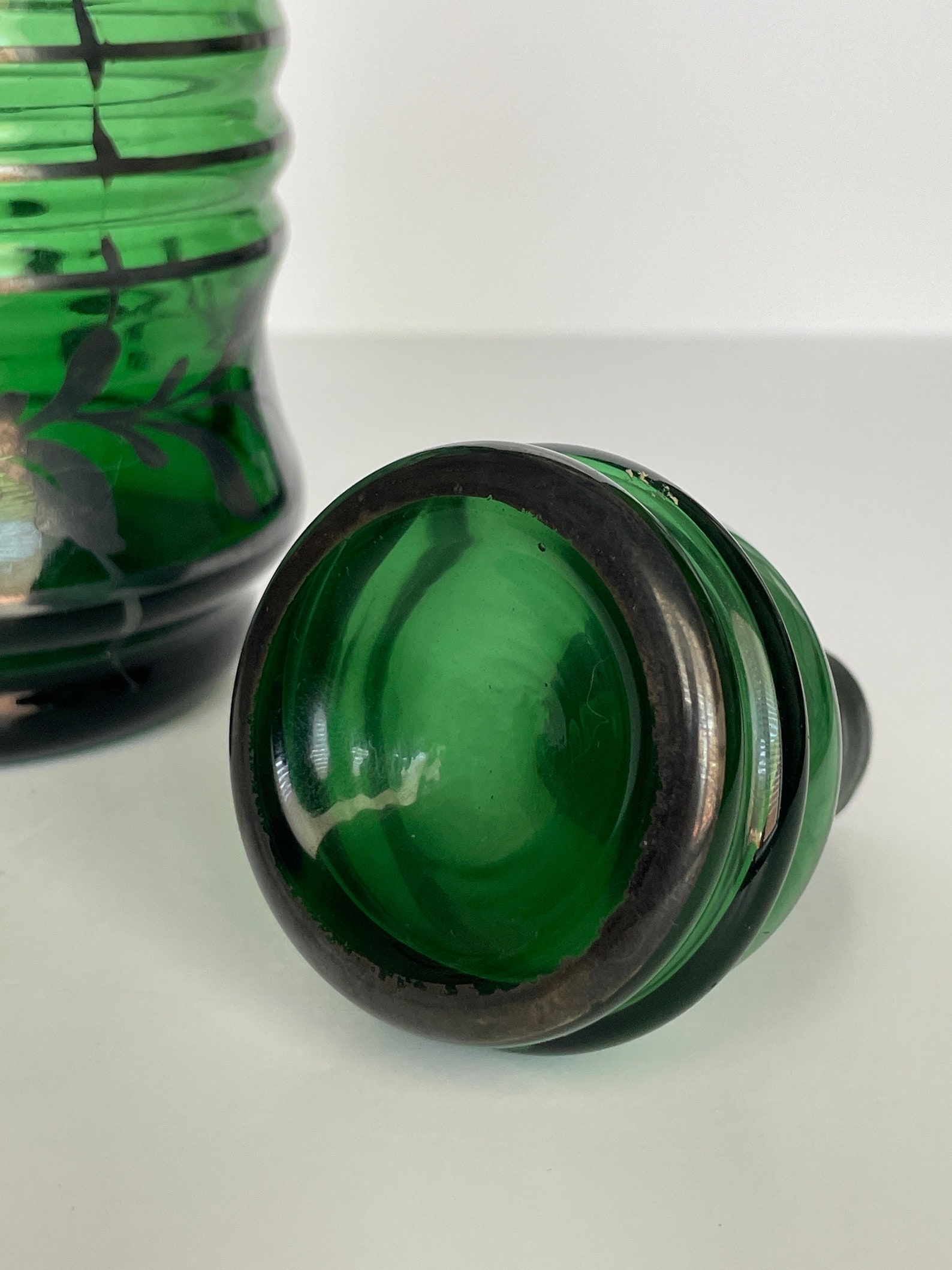 Vintage Bohemian Emerald Green Glass Decanter With Stopper and Glass - Etsy