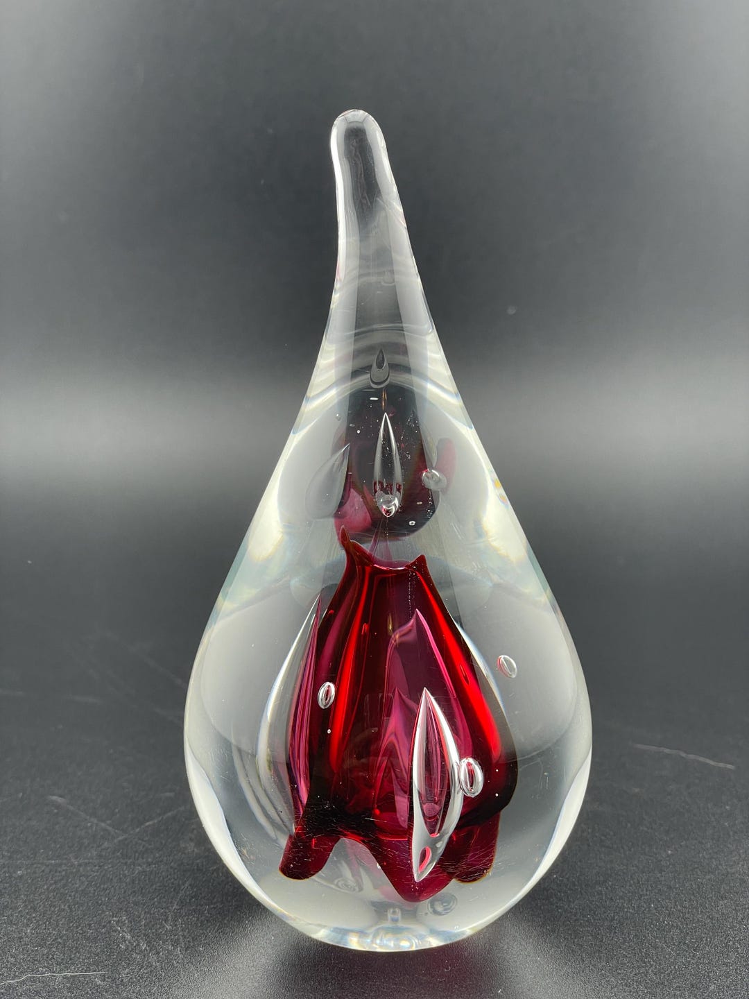 Vintage Signed Adam Jablonski Art Glass Paperweight Raindrop Sculpture ...