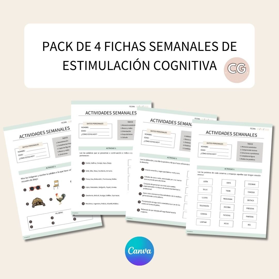 Pack 4 Weekly Cognitive Stimulation Activities | Cognigames - Etsy