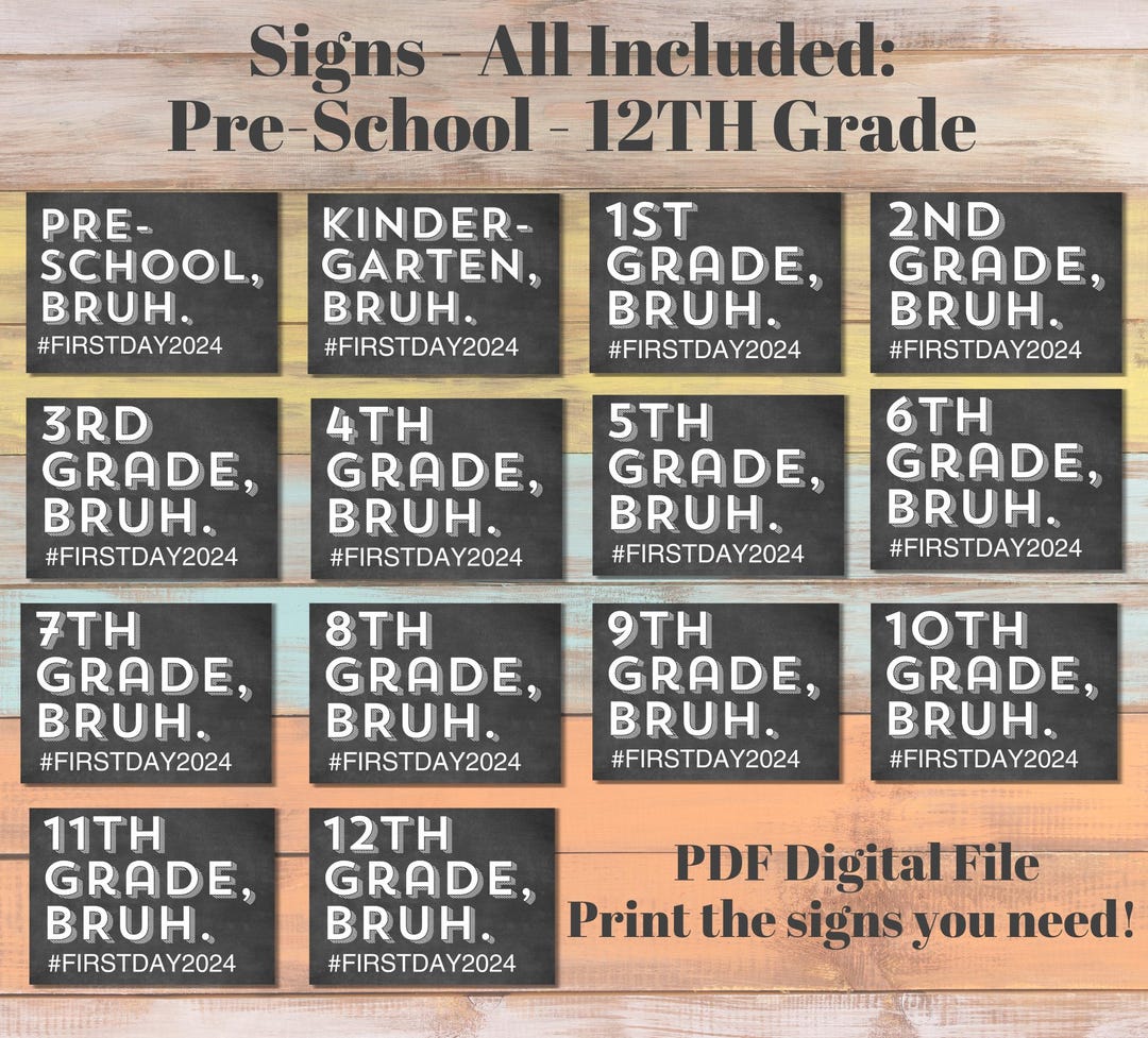 Bruh First Day of School Sign, Printable School Sign, Chalkboard School ...
