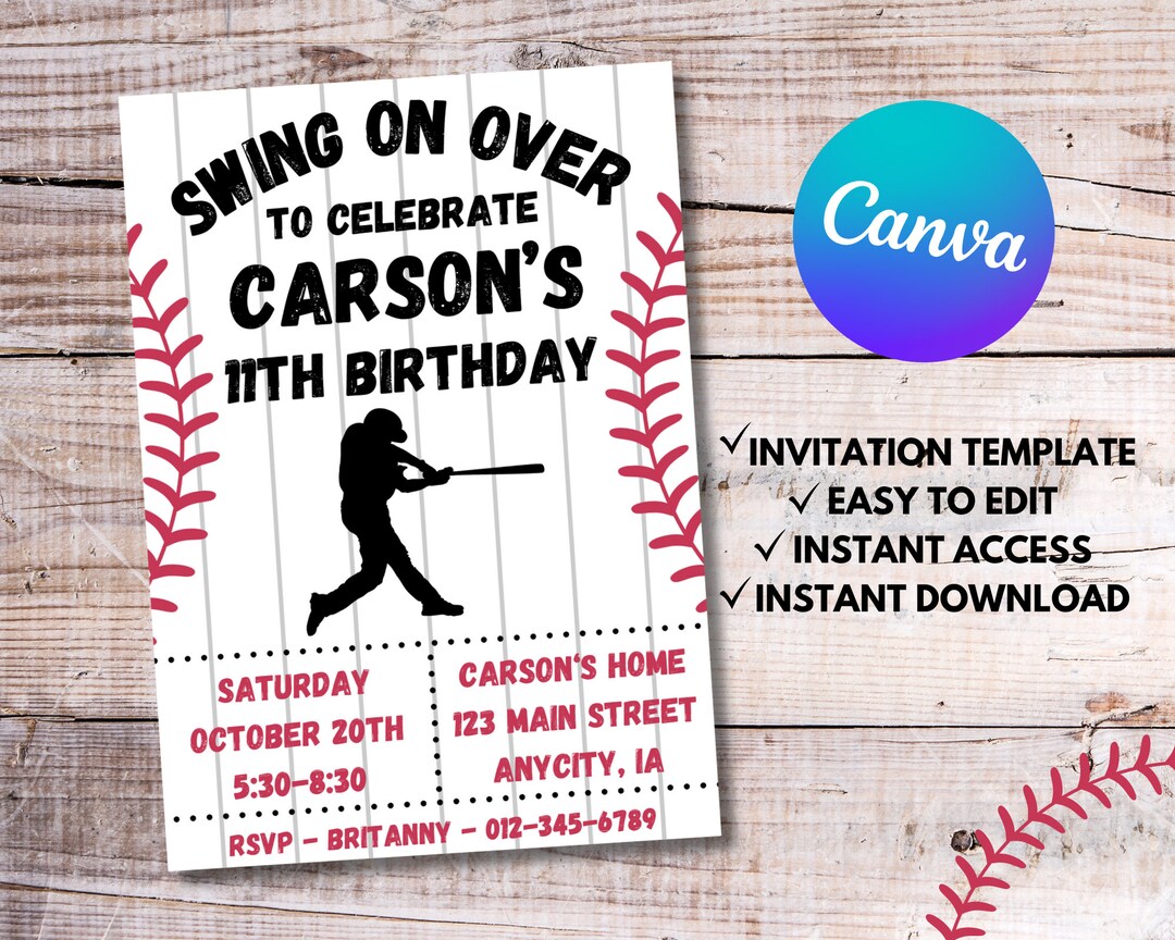 Baseball Birthday Party Invitation, Editable Template, Digital Baseball ...