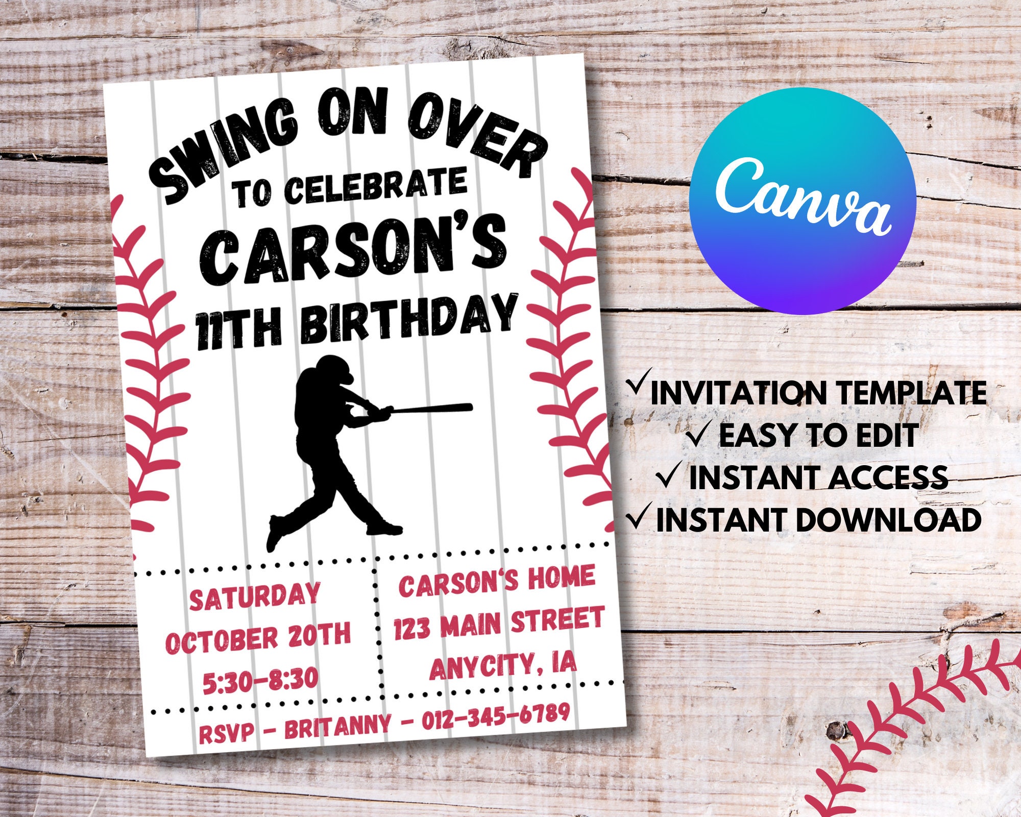 Baseball Birthday Party Invitation, Editable Template, Digital Baseball ...