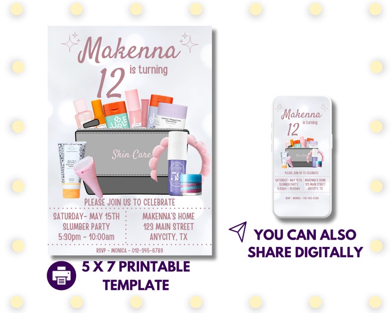 Skin Care Birthday Party Invitation, Editable Template, Digital Skin ...