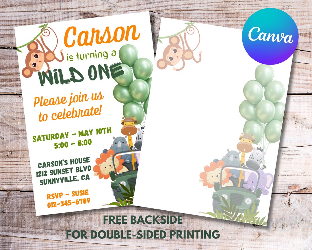 Editable Wild Animal Birthday Invitation, Wild Animals Party Invite ...