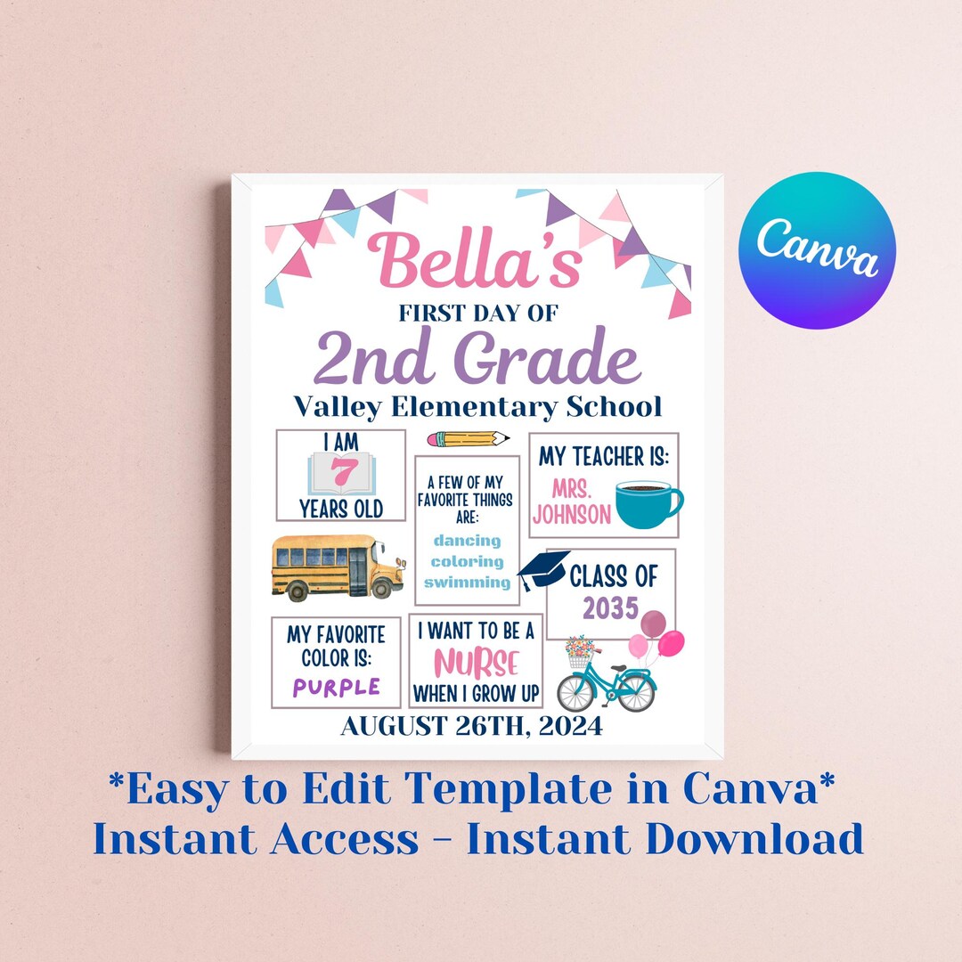 Editable First Day of School Sign, Instant Download & Instant Access ...