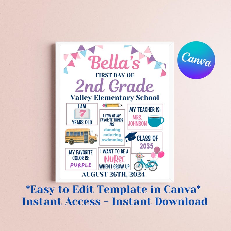 Editable First Day of School Sign, Instant Download & Instant Access ...