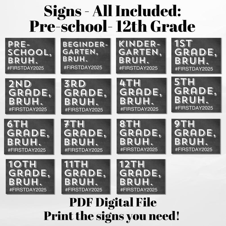 Bruh First Day of School Sign, Printable School Sign, Chalkboard School ...