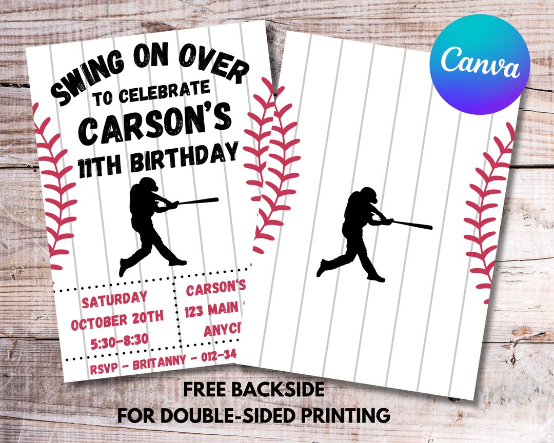 Baseball Birthday Party Invitation, Editable Canva Template (digital ...