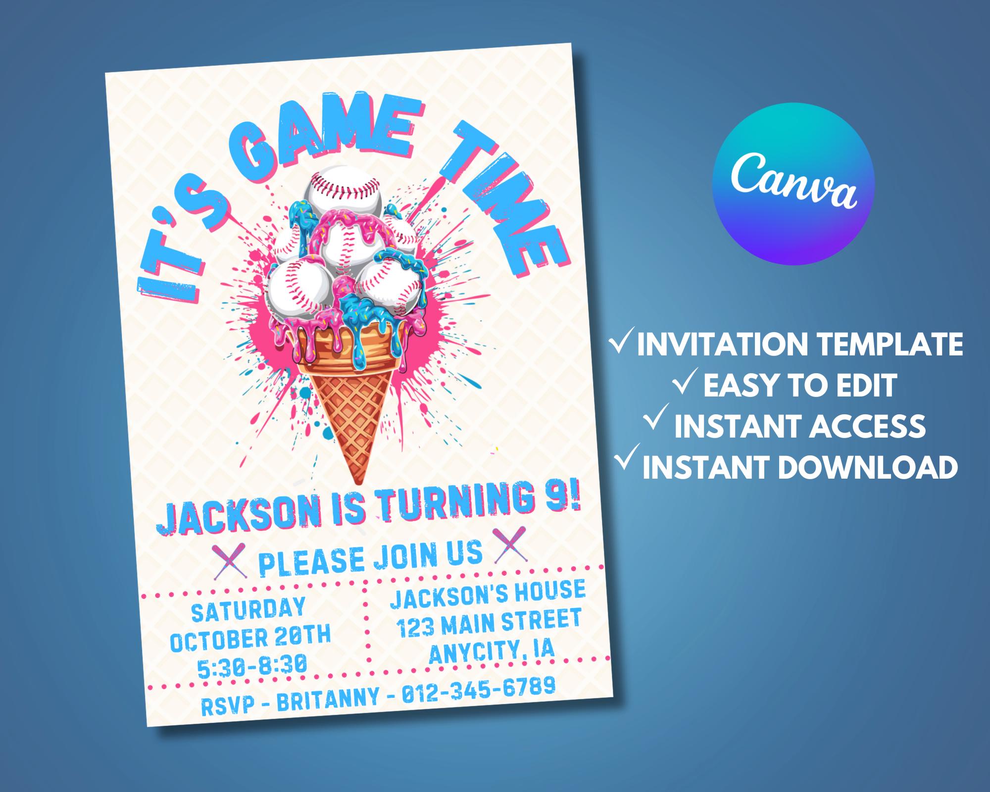 Baseball Drip Birthday Party Invitation, Digital/editable Canva ...
