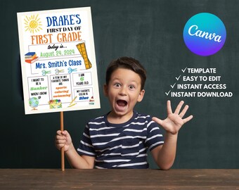 Editable First Day of School Sign, Instant Download & Instant Access ...