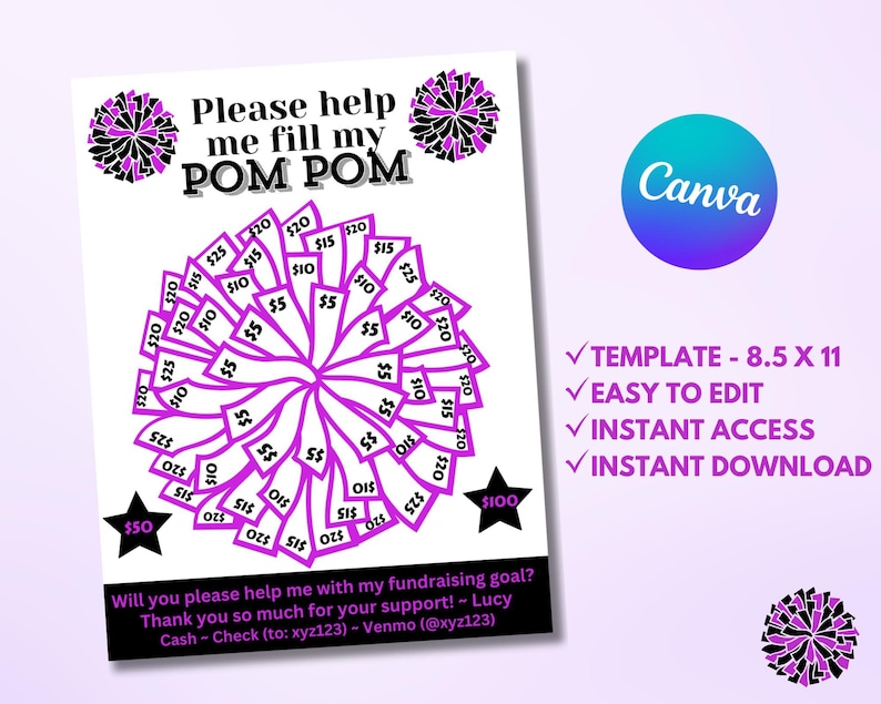 Pom Dance Fundraiser Flyer, Editable Canva Template (digital Download ...