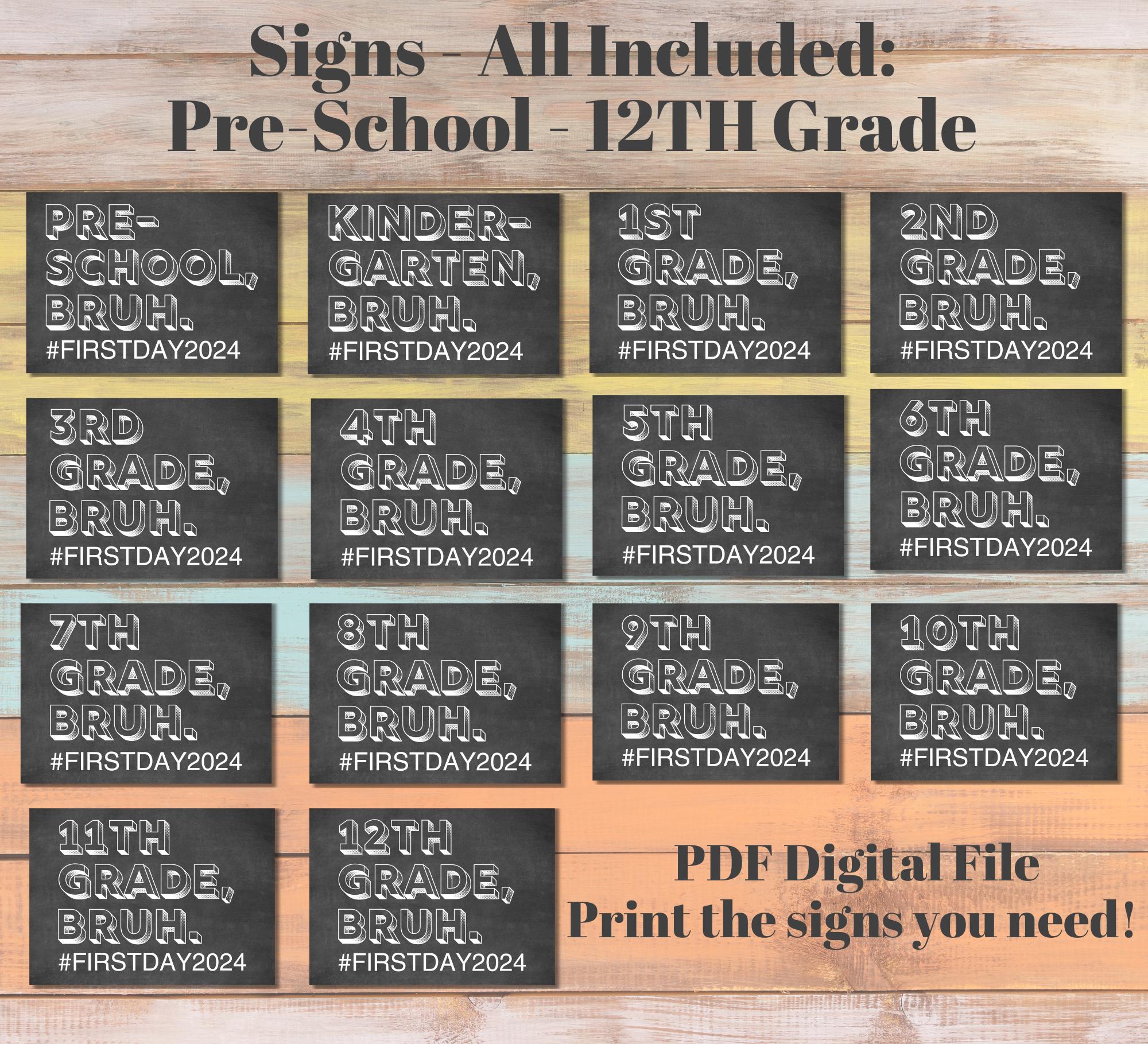 Bruh First Day of School Sign, Printable Bruh School Sign, Back to ...