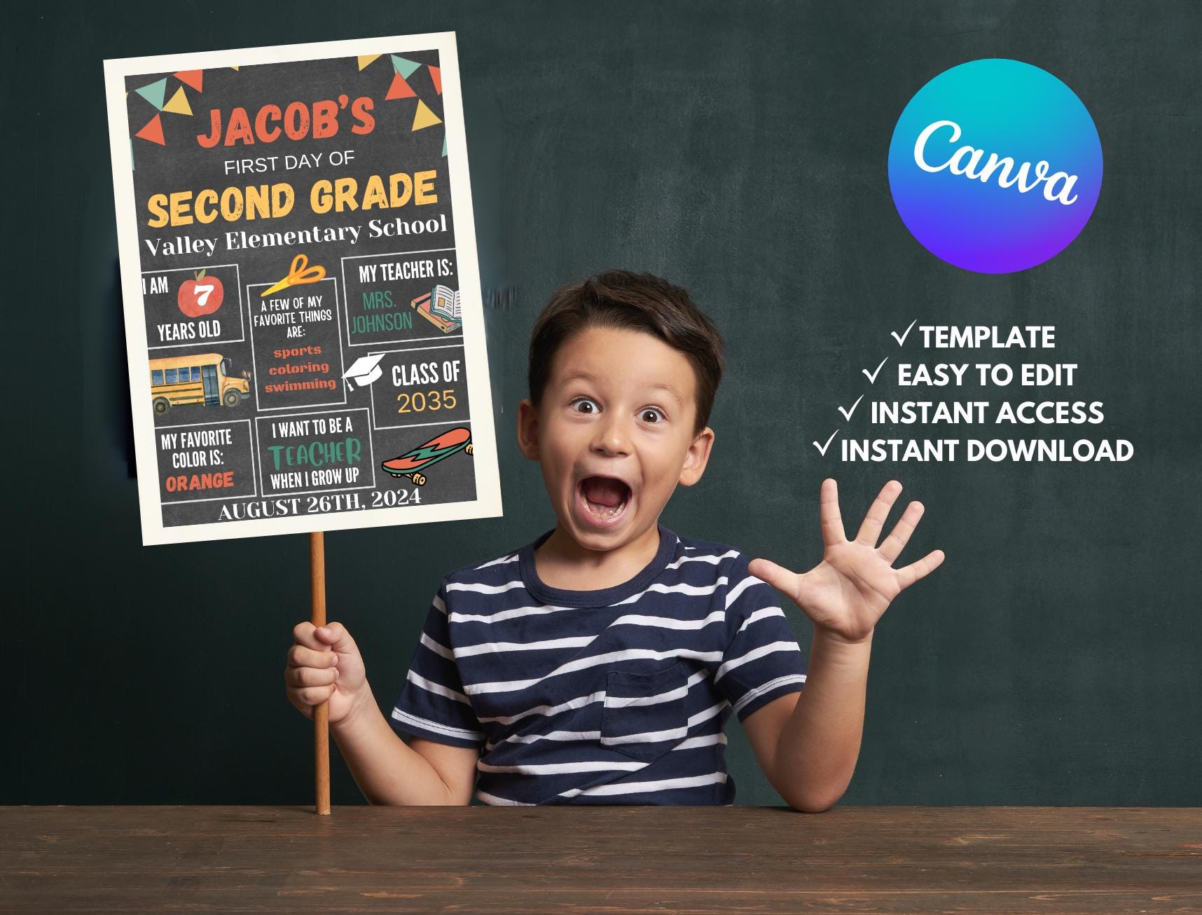 Back to School Sign Editable Template, First Day of School Sign ...