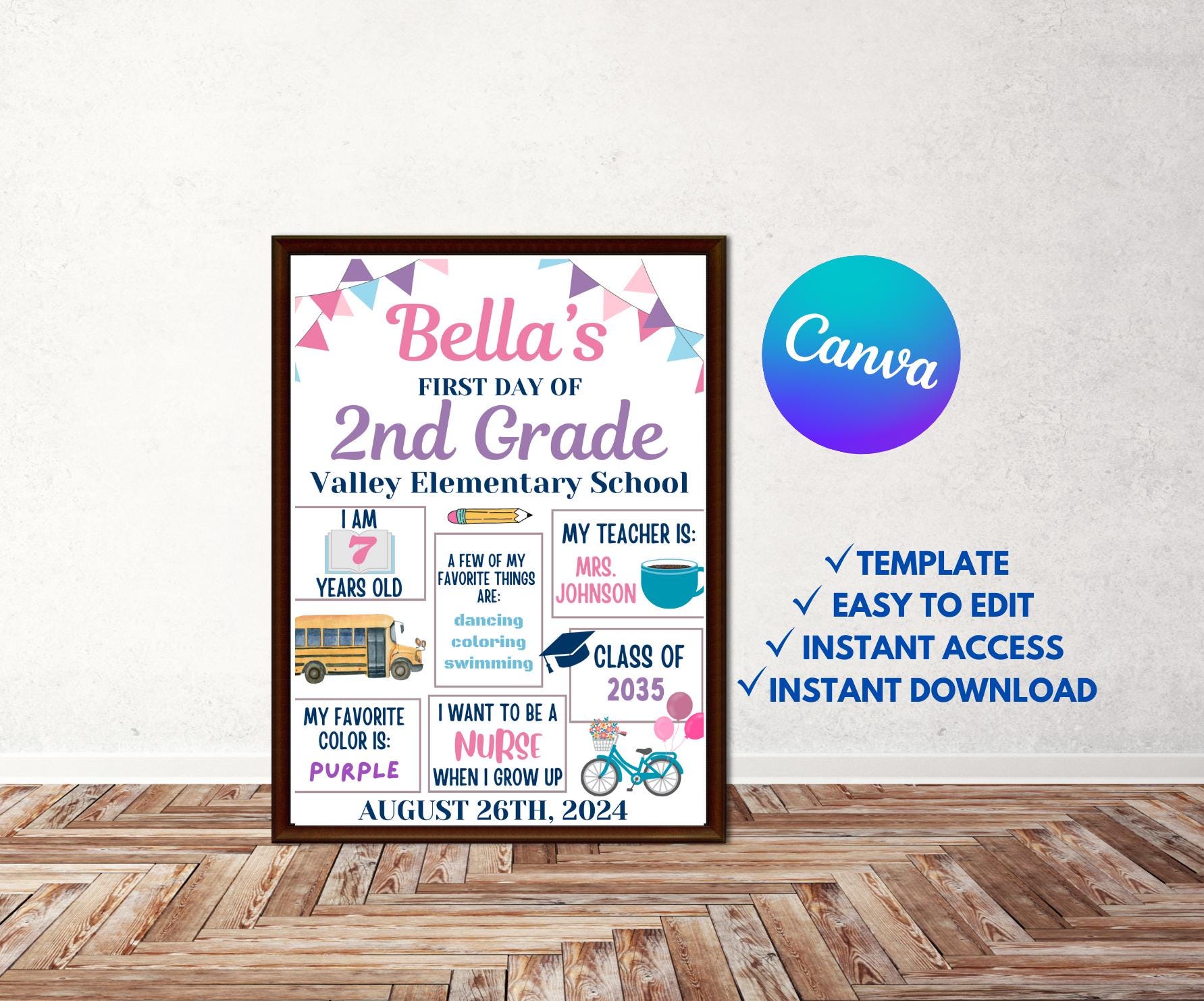 Editable First Day of School Sign, Reusable Template (digital Download ...
