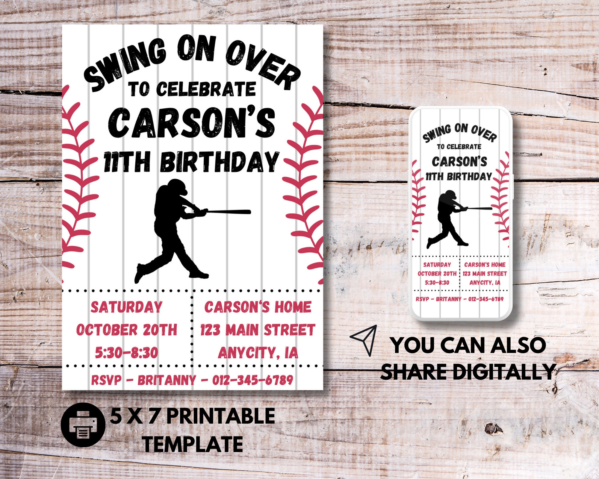 Baseball Birthday Party Invitation, Editable Template, Digital Baseball ...