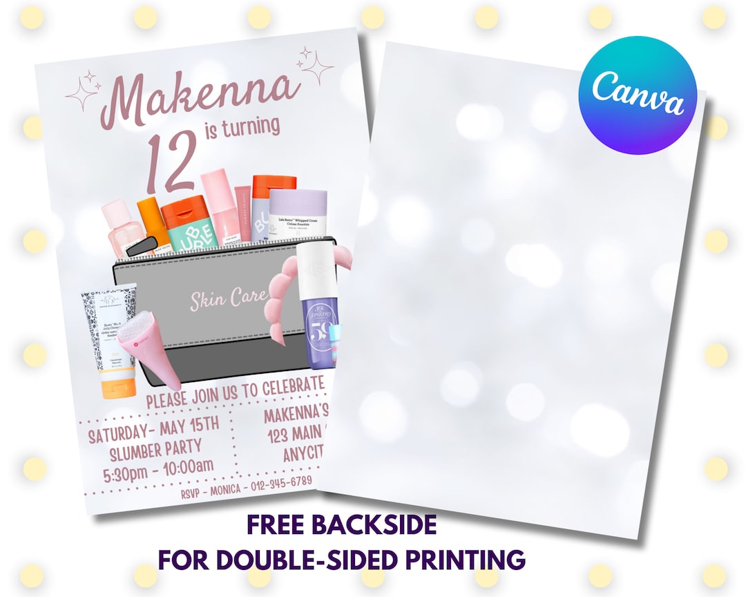 Skin Care Birthday Party Invitation, Editable Template, Digital Skin ...