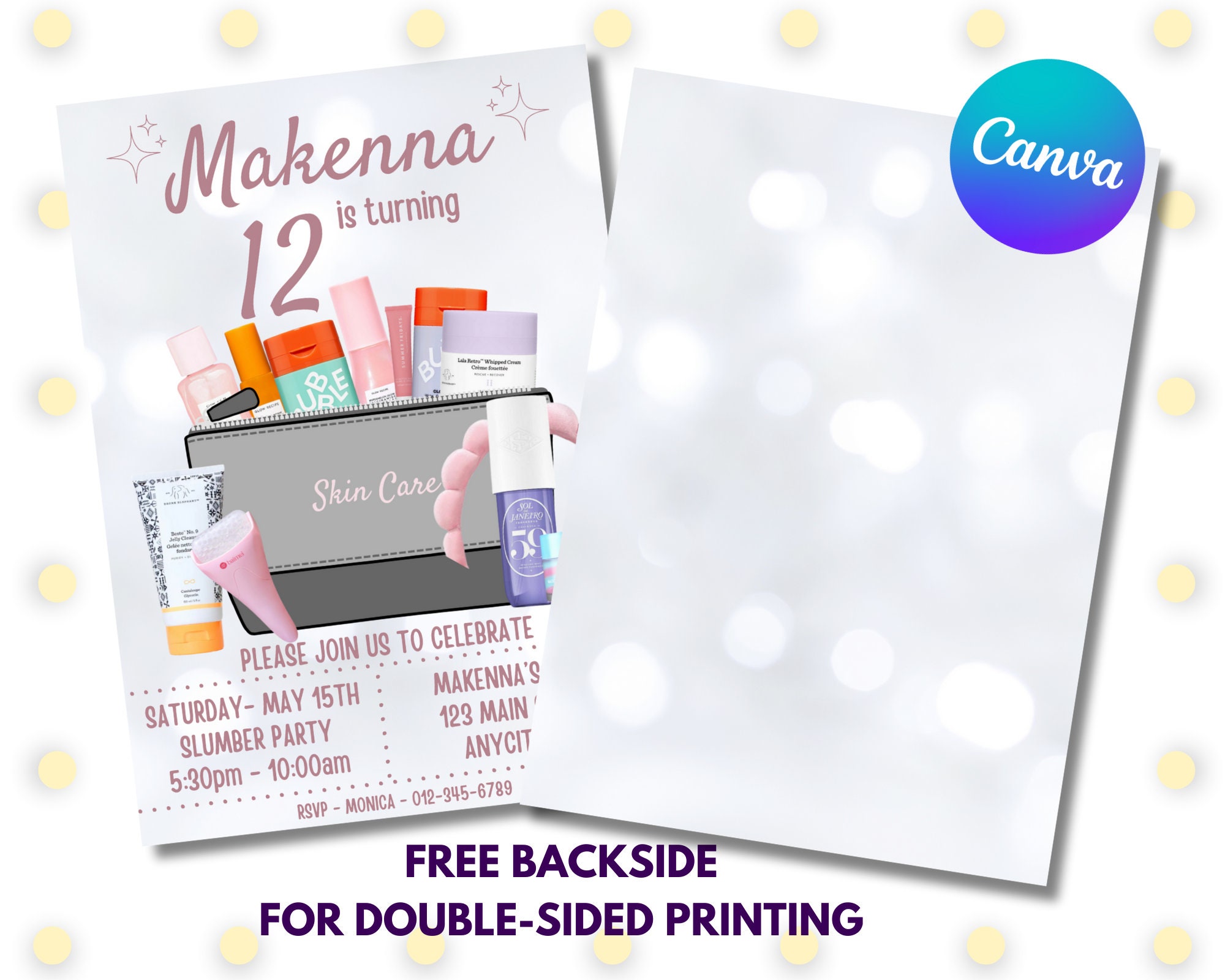 Skin Care Birthday Party Invitation, Editable Template, Digital Skin ...