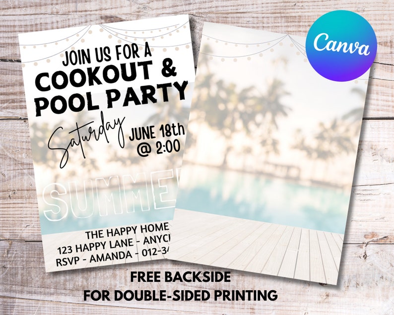 Cookout & Pool Party Invitation, Summer Gathering Invite, Digital Party ...