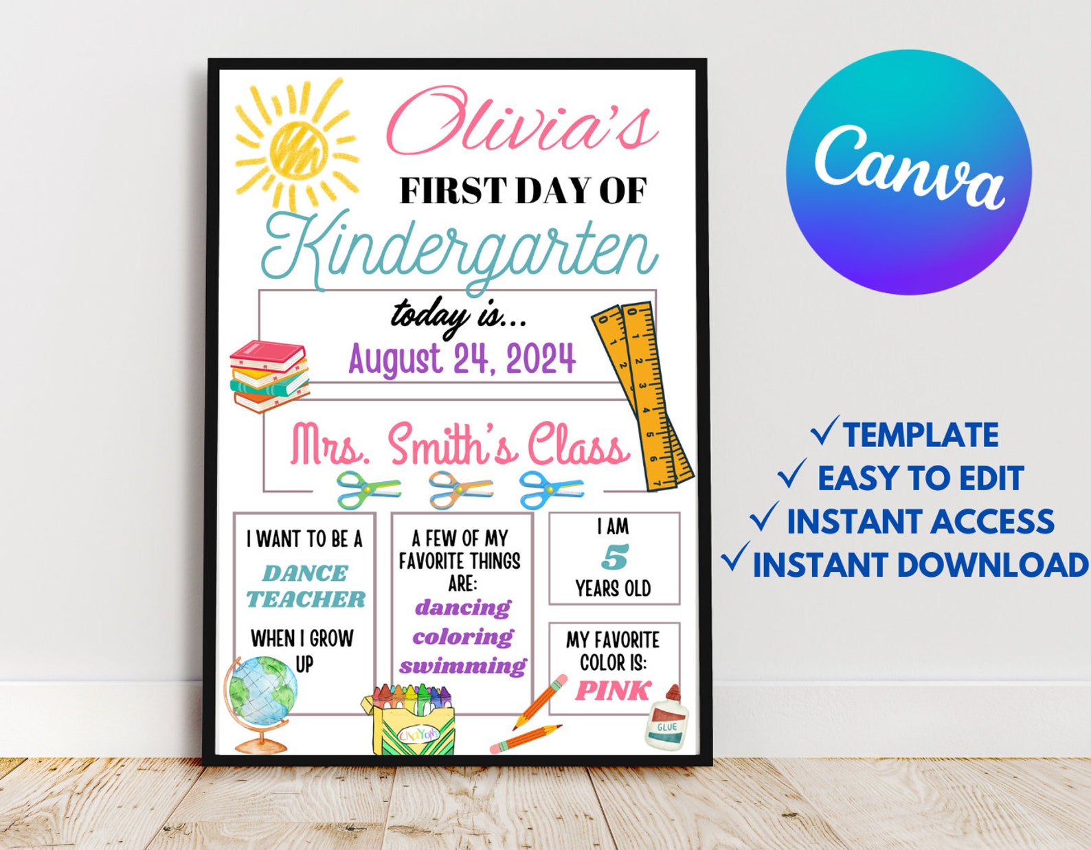 Editable First Day of School Sign, Instant Download & Instant Access ...