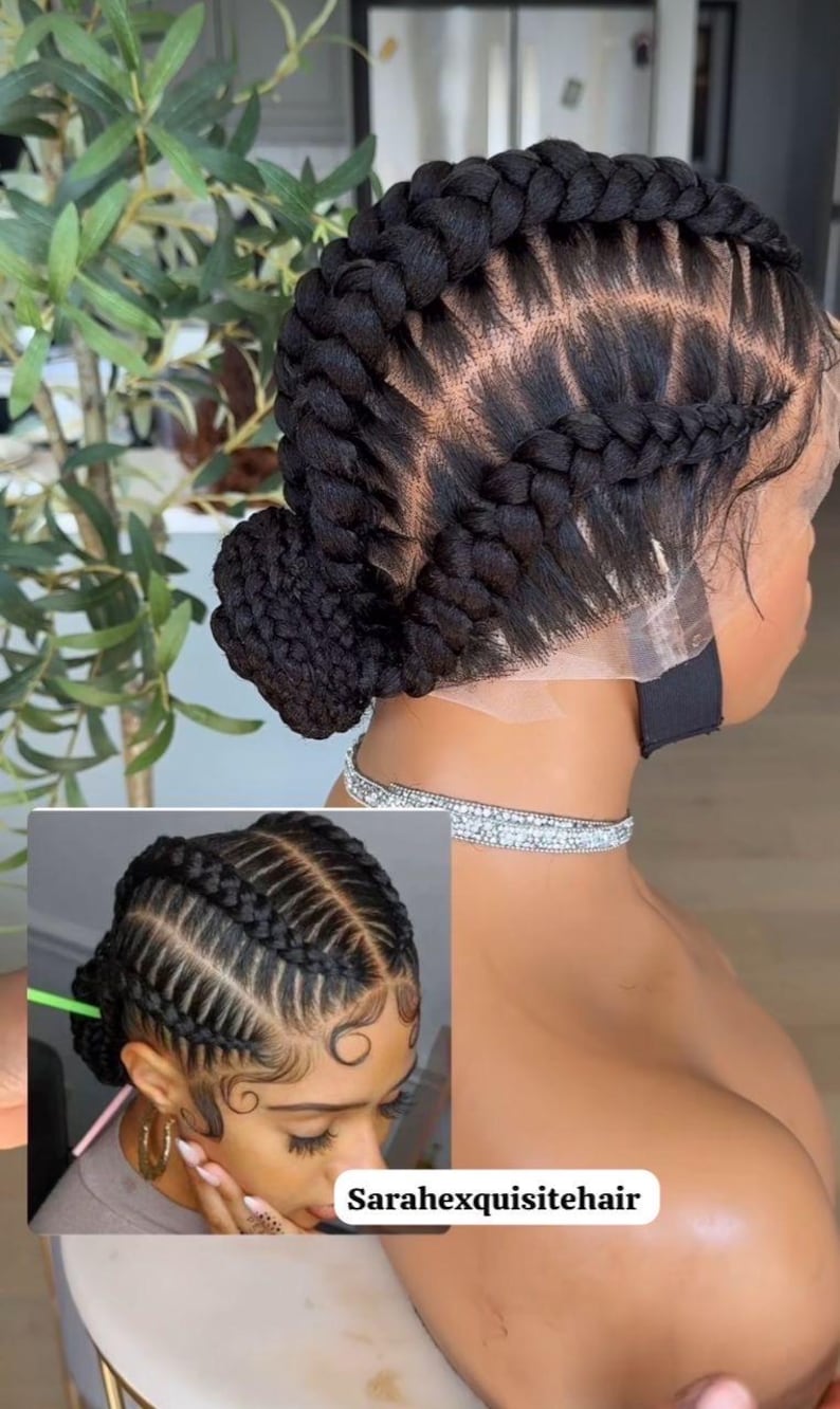 Handcrafted Braided Wig: Cornrow Updo Bun, Natural Hairline - Etsy