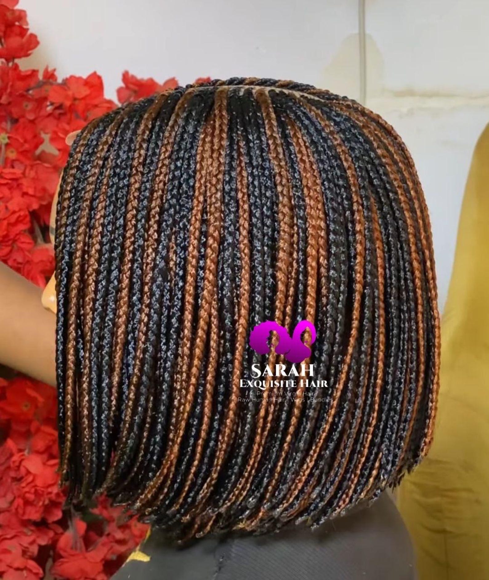 Short Bob Braided Wig: Closure Lace, Natural Black Hair - Etsy