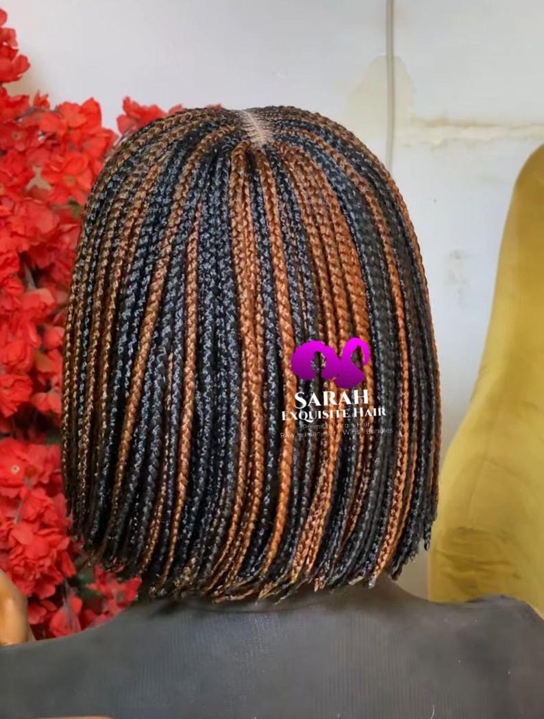 Short Bob Braided Wig: Closure Lace, Natural Black Hair - Etsy