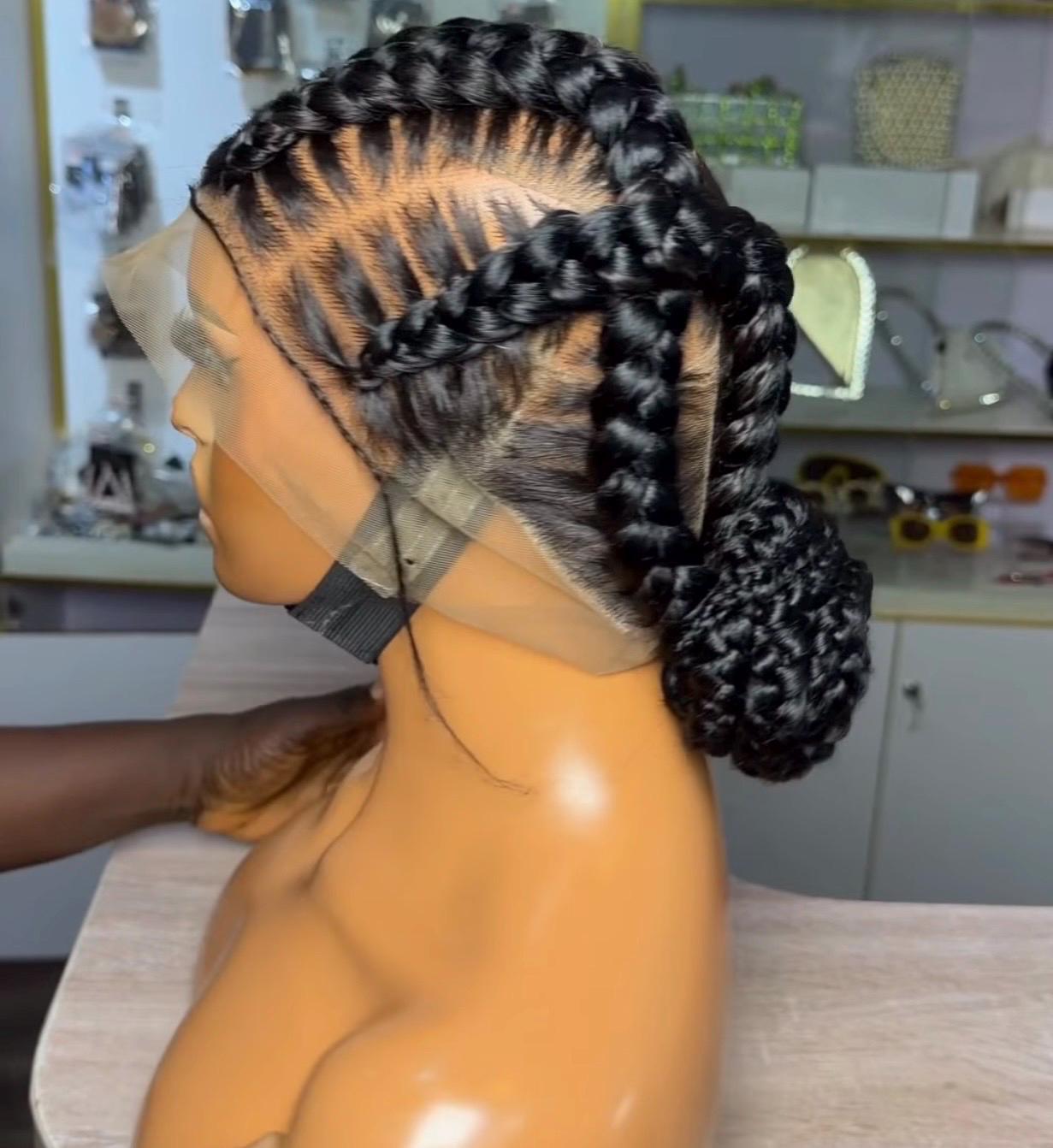 Handmade Cornrow Braided Wig | Natural Scalp, Low Bun - Etsy